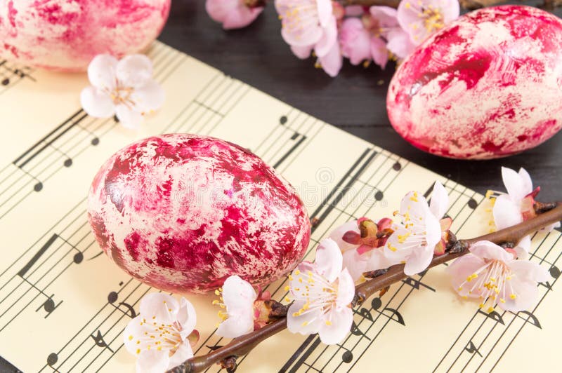 Decorated Easter Eggs and Cherry Blossom Tree Stock Photo - Image of ...