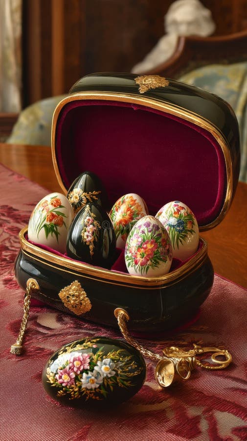 Decorated Easter Eggs in Decorative Box with Painted Floral Designs ...