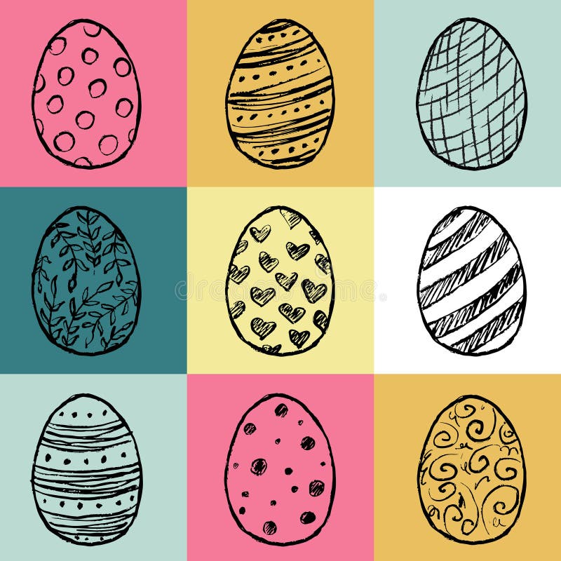 Decorated Easter Eggs Drawing in Black Brush Stroke Texture Isolated on ...