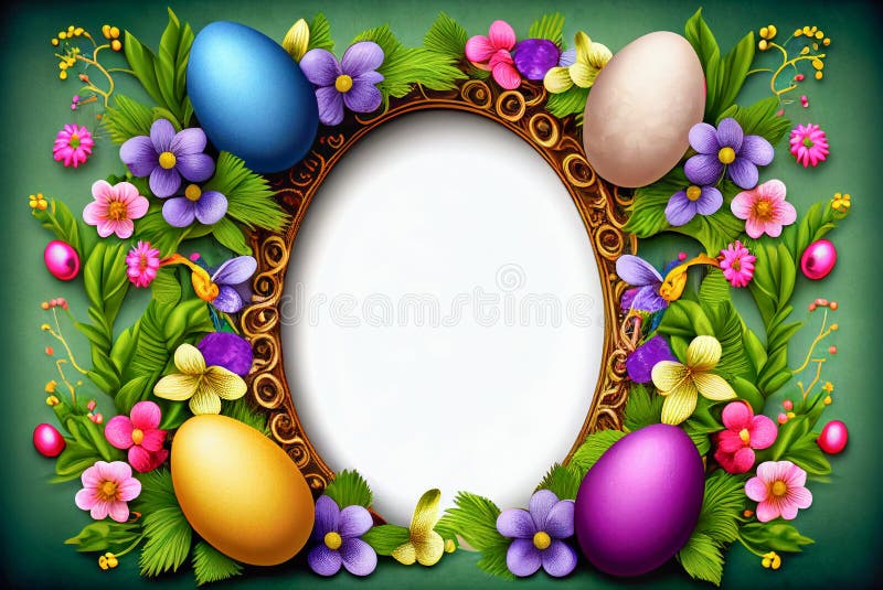 Colorful Easter Eggs and Flower Border Frame - Generative AI Stock ...