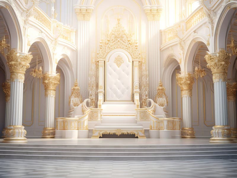 Decorated Empty Throne Hall. White Throne. Stock Photo - Image of ...