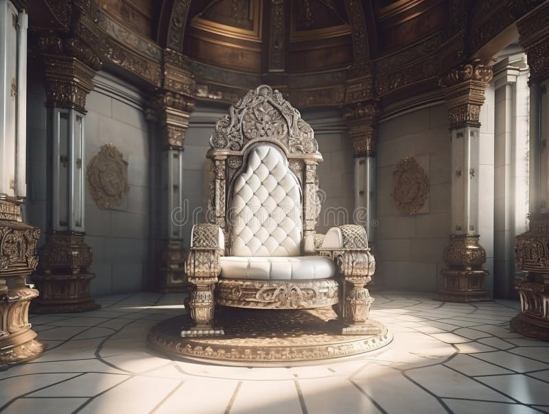 Decorated Empty Throne Hall. White Throne. Stock Photo - Image of ...