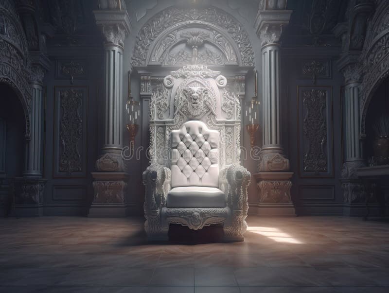 Decorated Empty Throne Hall. White Throne. Stock Image - Image of gold ...