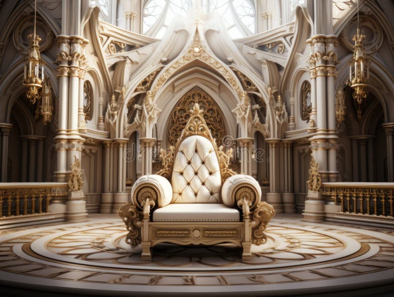 Decorated Empty Throne Hall. White Throne in Space. Stock Image - Image ...