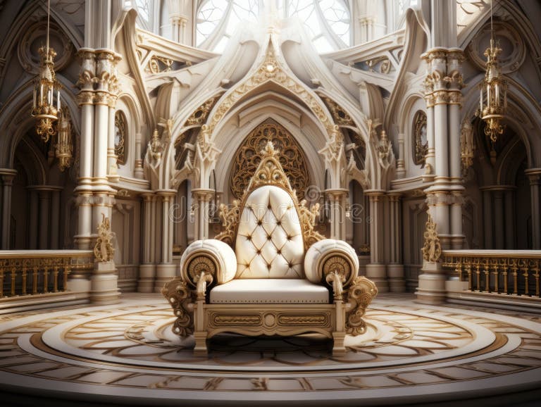 Decorated Empty Throne Hall. White Throne in Space. Stock Image - Image ...