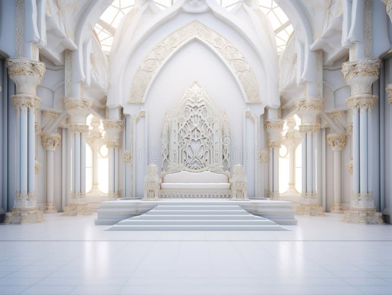 Decorated Empty Throne Hall. White Throne. Stock Illustration ...