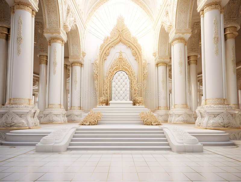 Decorated Empty Throne Hall. White Throne. Stock Illustration ...