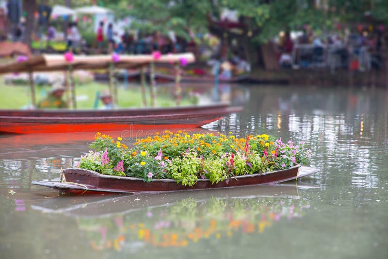Decorated Flowers on a Wooden Boat Stock Photo - Image of decorated ...