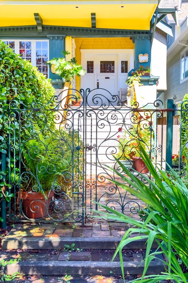 Decorated Gate in Front of Residential House Entrance Stock Image ...