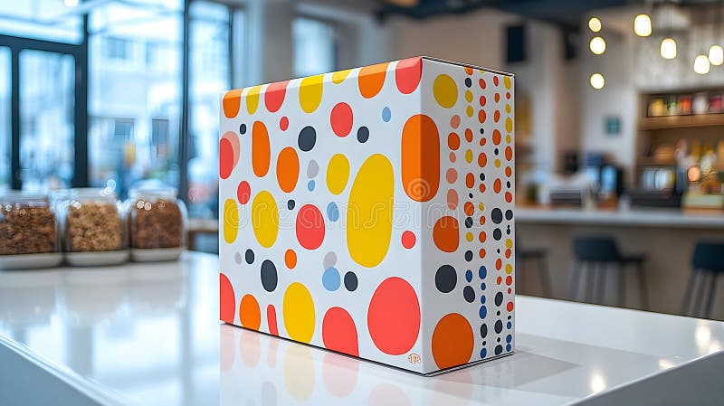 Decorated Gift Box with Colorful Dots on White Surface in Interior ...