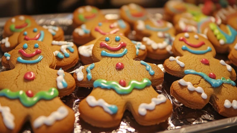 Decorated Gingerbread Cookies in a Baking Pan Stock Illustration ...
