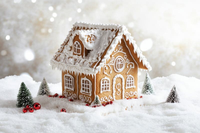 Decorated Gingerbread House in Snowy Winter Scene Stock Illustration ...
