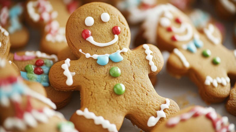 Decorated Gingerbread Man Cookie with Smiling Face Stock Illustration ...