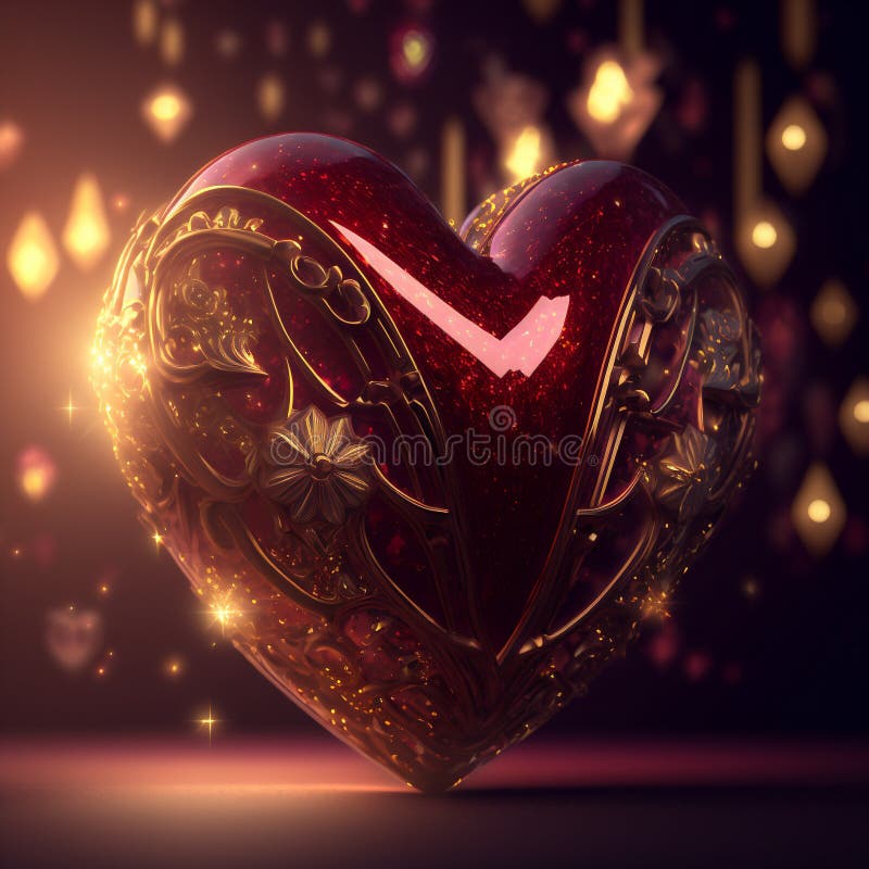 Ruby Heart Decorated with Gold. Created with Generative AI Stock ...