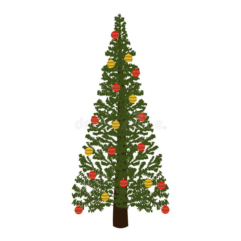 Decorated Green Christmas Tree with Trunk Stock Illustration ...