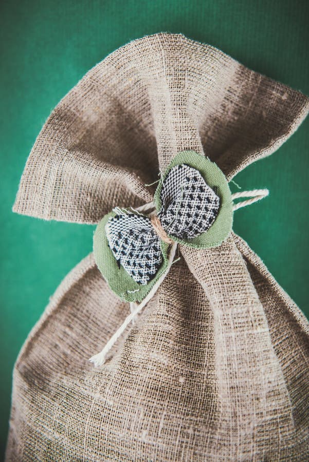 Decorated jute sack stock image. Image of inside, gift - 70147009