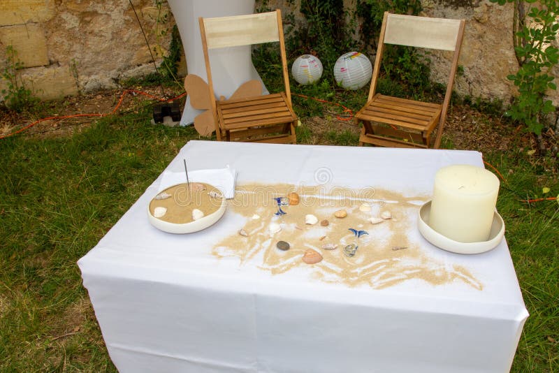 Decorated Marriage Table for Secular Wedding Ceremony with Sandy Beach ...
