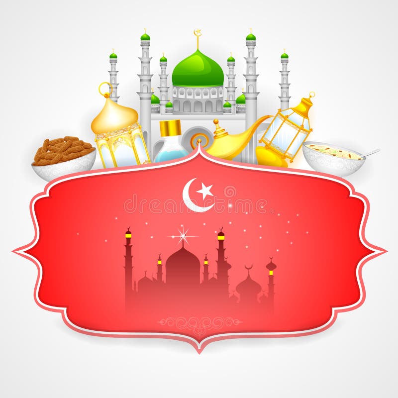 Decorated Mosque on Eid Mubarak (Happy Eid) Stock Vector - Illustration ...
