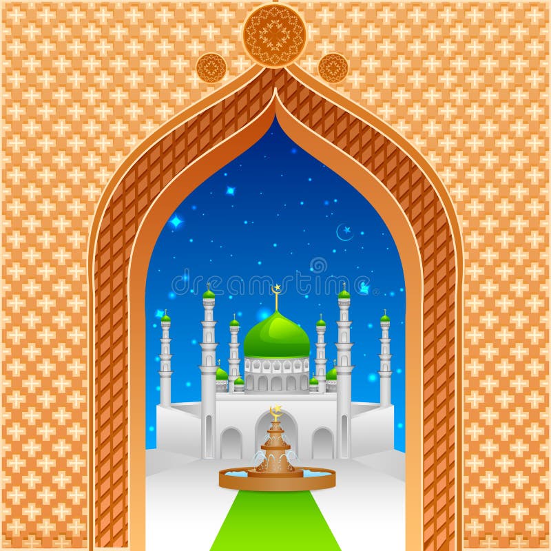 Decorated Mosque on Eid Mubarak (Happy Eid) Stock Vector - Illustration ...