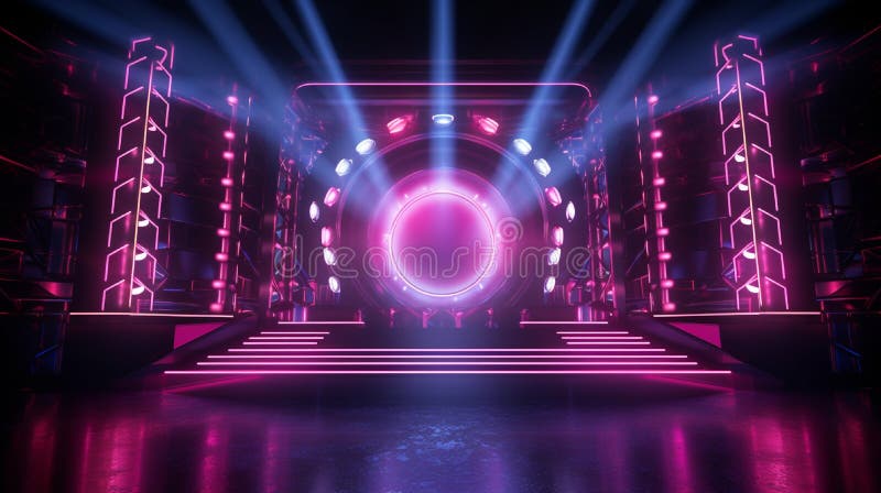 Decorated Neon Stage Lights Stock Illustration - Illustration of dark ...