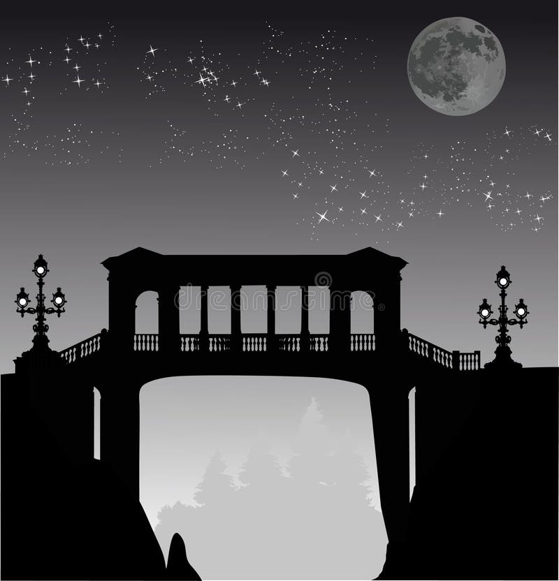 Decorated Night Bridge Illustration Stock Vector - Illustration of pine ...