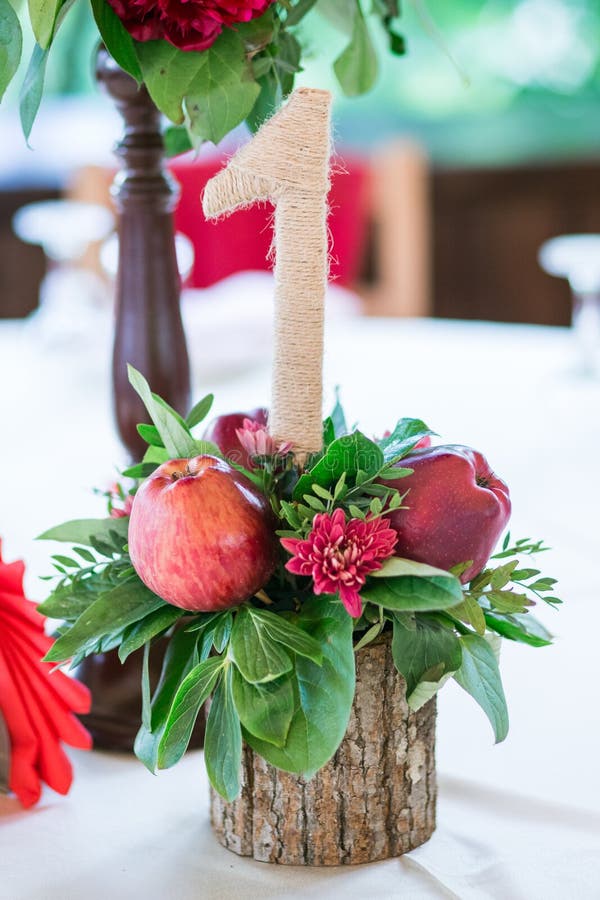 Decorated Number One with Flowers and Apples on the Table Stock Image ...