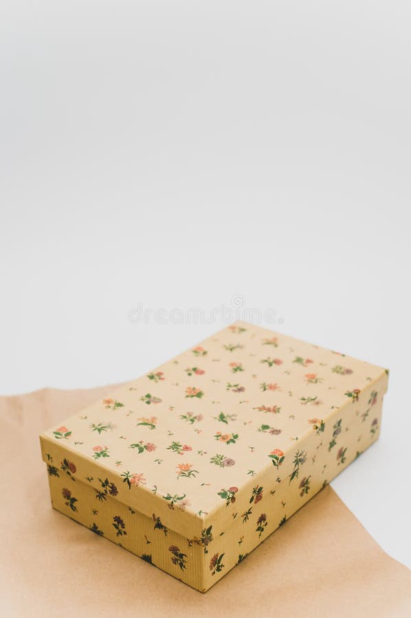 Decorated Paperboard Box with Lid on Top on a White Background Stock ...