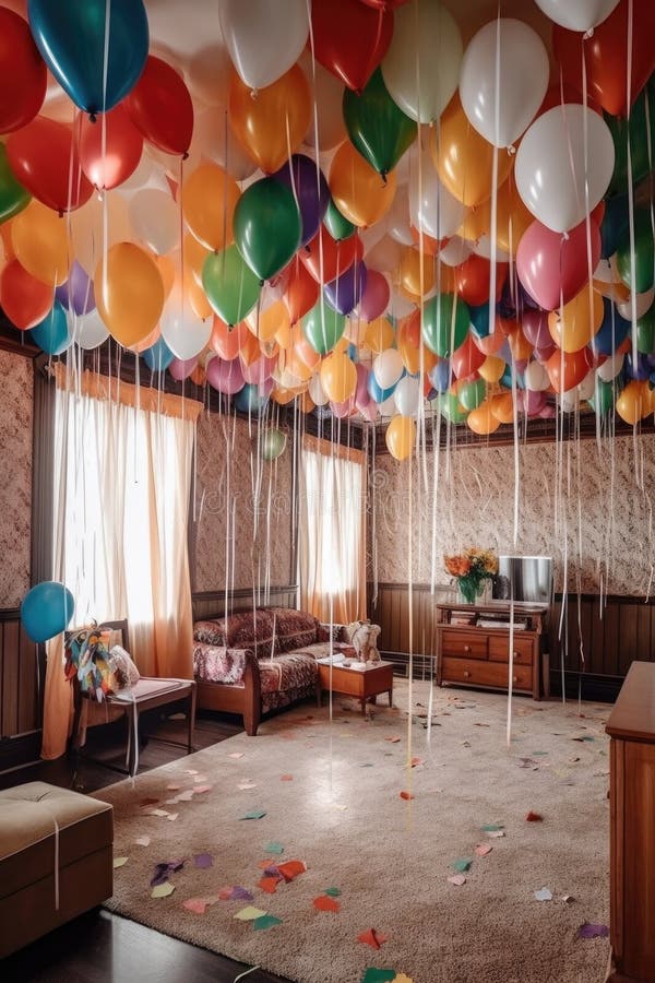 Decorated Party Room with Balloons and Streamers Stock Illustration ...