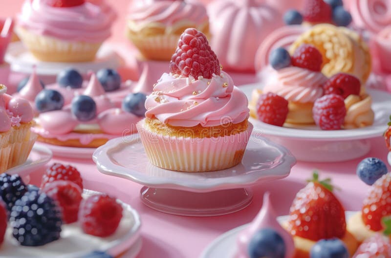 Decorated Pastries on Pink Tabletop Stock Image - Image of birthday ...