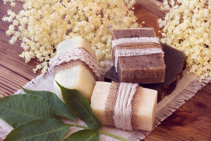 Decorated Pieces of Various Dry Soap with a White Elder Stock Photo ...