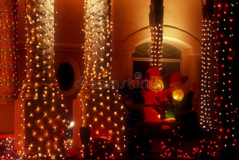 Decorated Pillars and Trees Stock Image - Image of illumination, house ...
