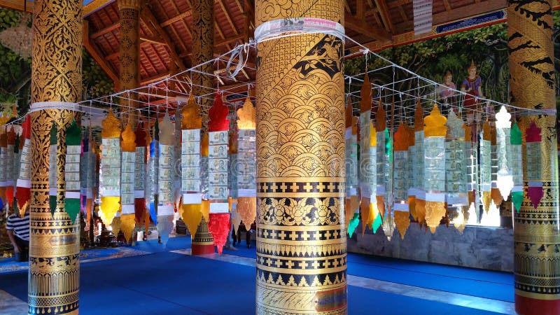 The Decorated Pole in the Temple Stock Image - Image of decor, thailand ...