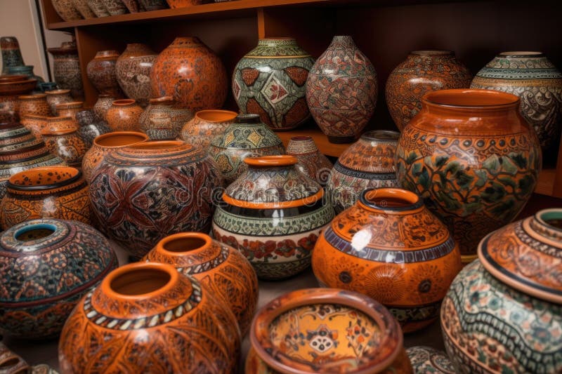 Decorated Pottery and Ceramics, with Intricate Designs and Colors Stock ...
