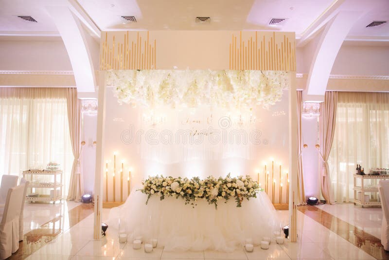 Decorated Restaurant on the Wedding Day. Inside. Interiors Stock Photo ...