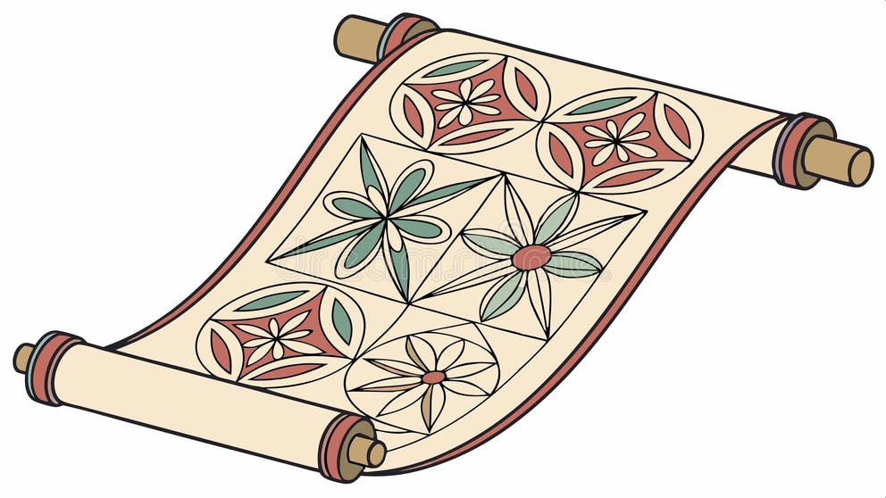 Decorated Rolled Scroll Illustration with Patterns. Vintage Document ...