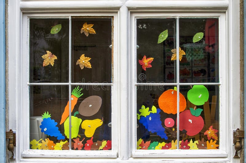 Decorated school window stock image. Image of play, white - 81237317