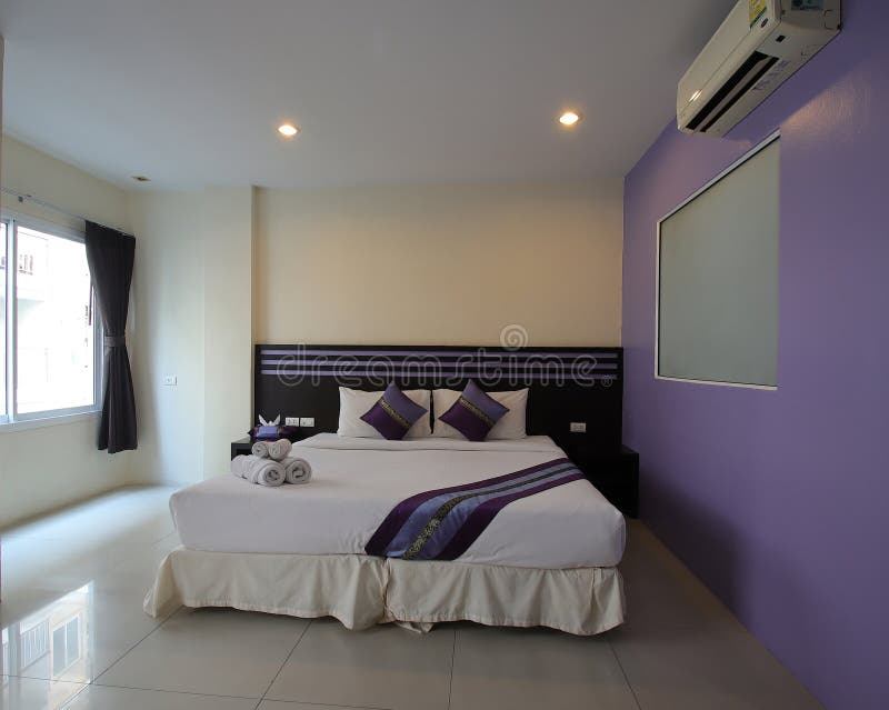 Decorated Single Bedroom with Bed Nice Colours Stock Photo - Image of ...