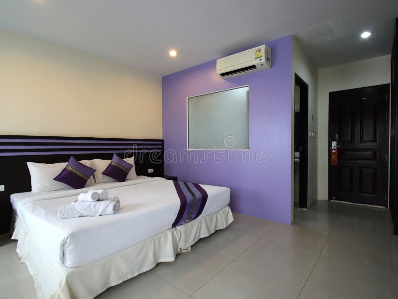 Decorated Single Bedroom with Bed Nice Colours Stock Photo - Image of ...