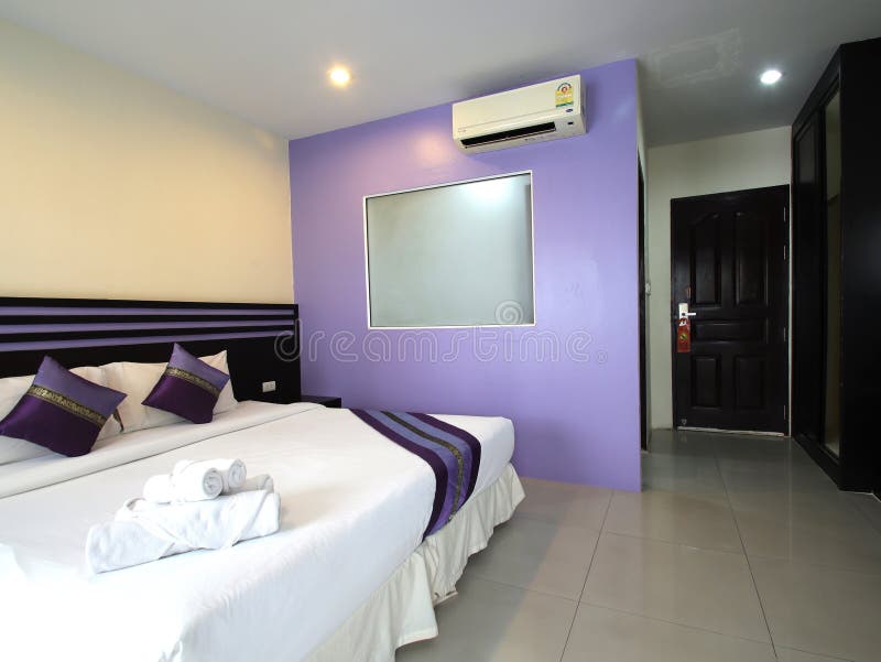 Decorated Single Bedroom with Bed Nice Colours Stock Image - Image of ...