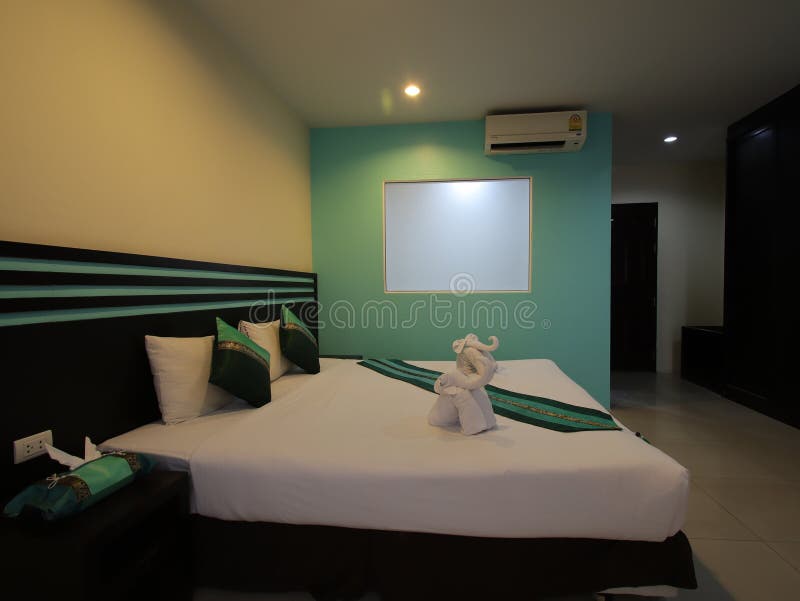 Decorated Single Bedroom with Bed Nice Colours Stock Image - Image of ...