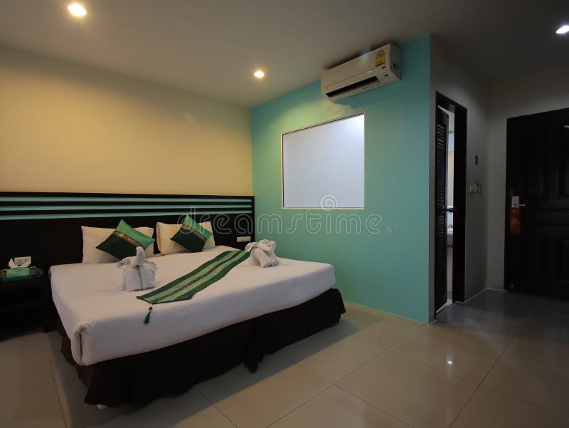 Decorated Single Bedroom with Bed Nice Colours Stock Image - Image of ...