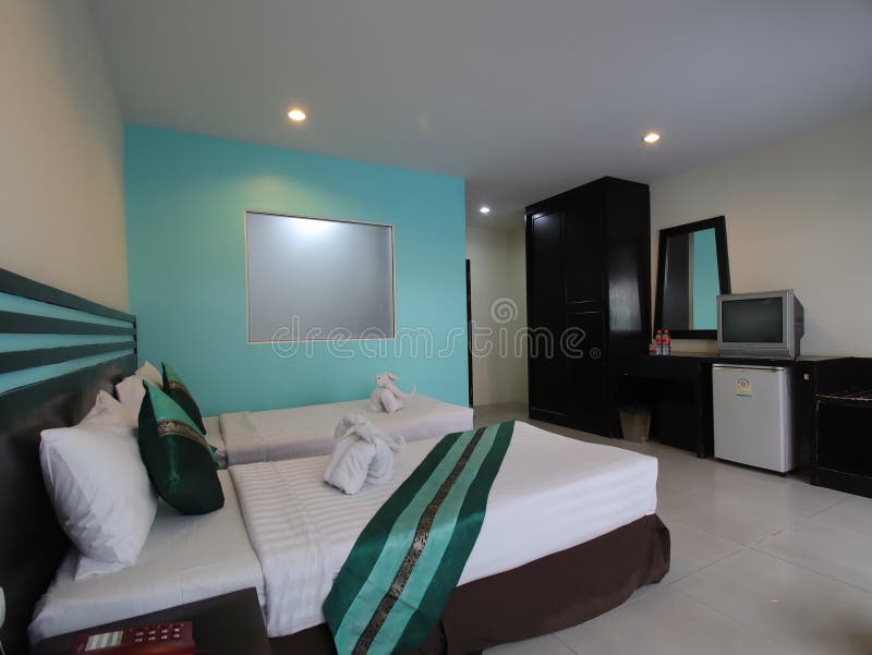 Decorated Single Bedroom with Bed Nice Colours Stock Image - Image of ...