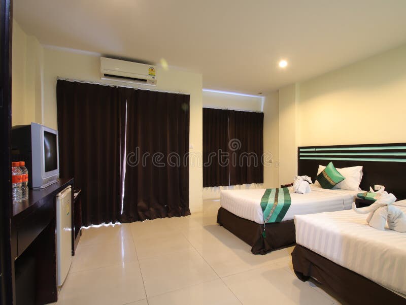 Decorated Single Bedroom with Bed Nice Colours Stock Photo - Image of ...