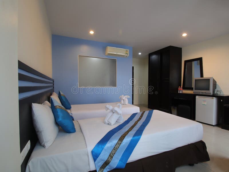 Decorated Single Bedroom with Bed Nice Colours Stock Photo - Image of ...