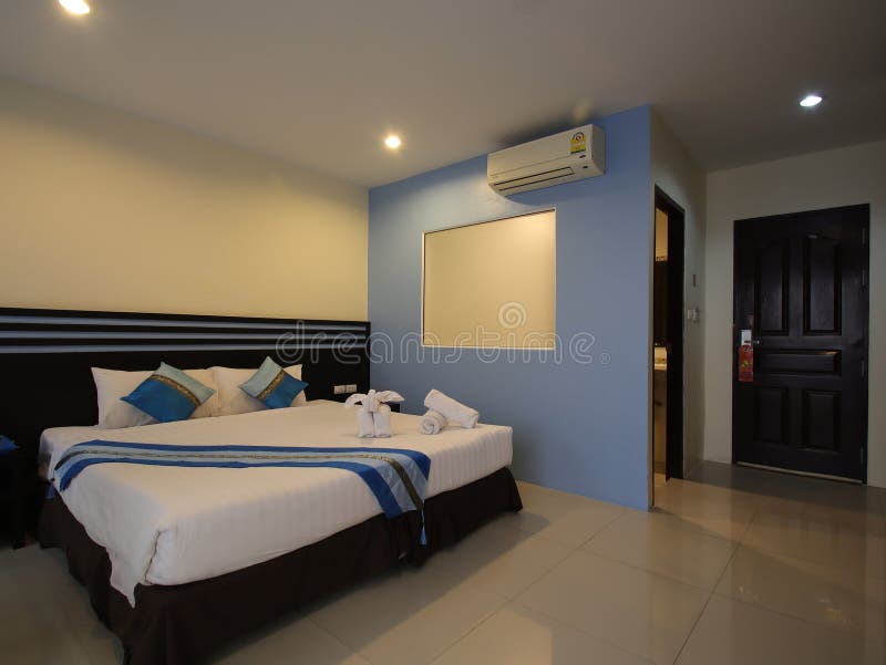 Decorated Single Bedroom with Bed Nice Colours Stock Photo - Image of ...