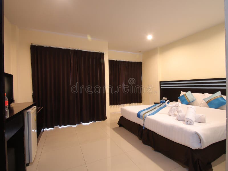 Decorated Single Bedroom with Bed Nice Colours Stock Image - Image of ...