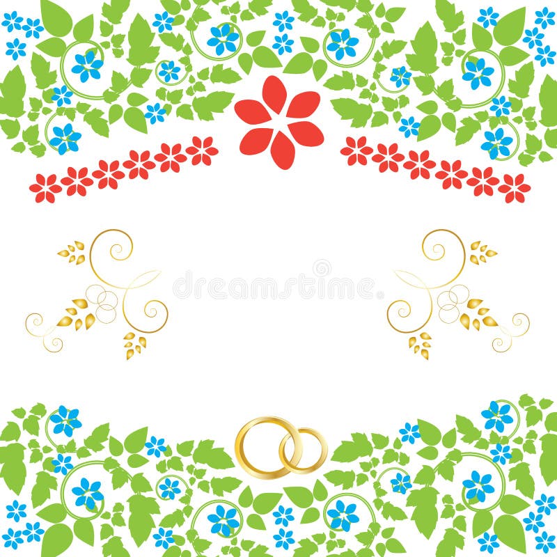 Decorated Space for Text with Two Golden Rings and Floral Decor Stock ...