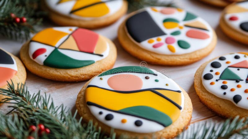 Decorated Sugar Cookies with Geometric Patterns and Sprinkles Stock ...