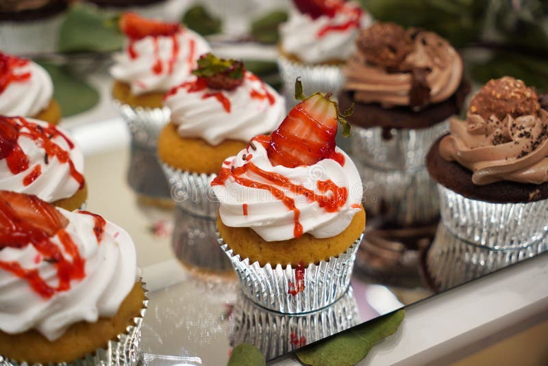 Decorated Sweet Shortcake Cupcakes in Closeup Stock Image - Image of ...