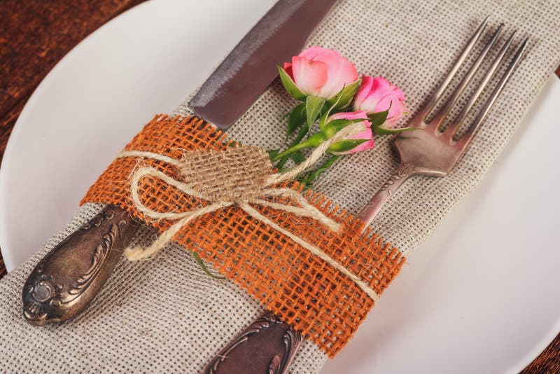 Decorated Table Dining Rustic Style Pink Roses Stock Photos - Free ...